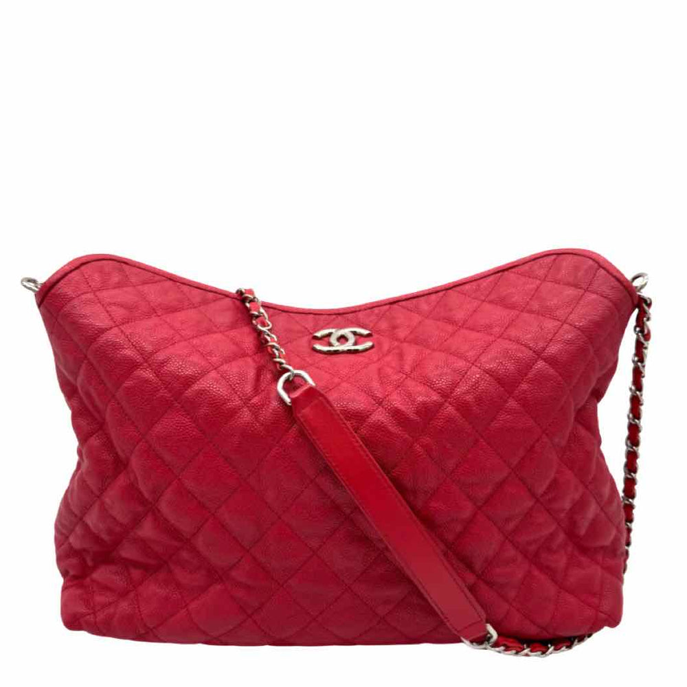 CHANEL Caviar Leather French Riviera Hobo Bag Red - Kent & Hudson
