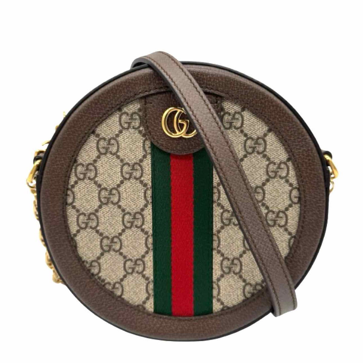 GUCCI GG Supreme Monogram Web Ophidia Round Crossbody Brown - Kent & Hudson